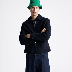 Zara | Jackets & Coats | Zara Boucl Textured Jacket Navy Blue | Poshmark